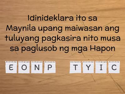 Panahon ng pananakop ng hapon sa pilipinas - Aktibidad sa pagtuturo