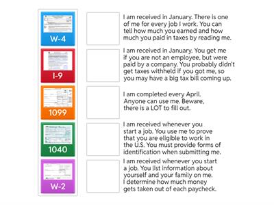 Tax forms and their purpose - Teaching resources