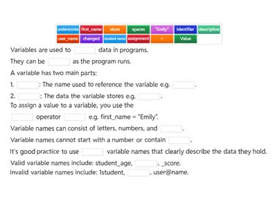 Variables - Teaching resources