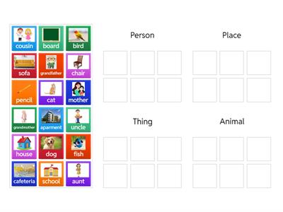 English nouns people place animal and thing - Teaching resources