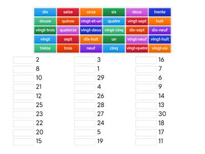 Les nombres 1 a 30 - Ressources pédagogiques