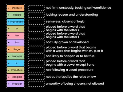 Prefixes in im il ir - Teaching resources