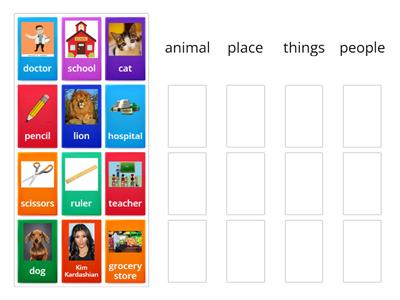 English nouns people place animal and thing - Teaching resources