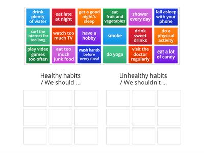 Healthy and unhealthy habits - Teaching resources