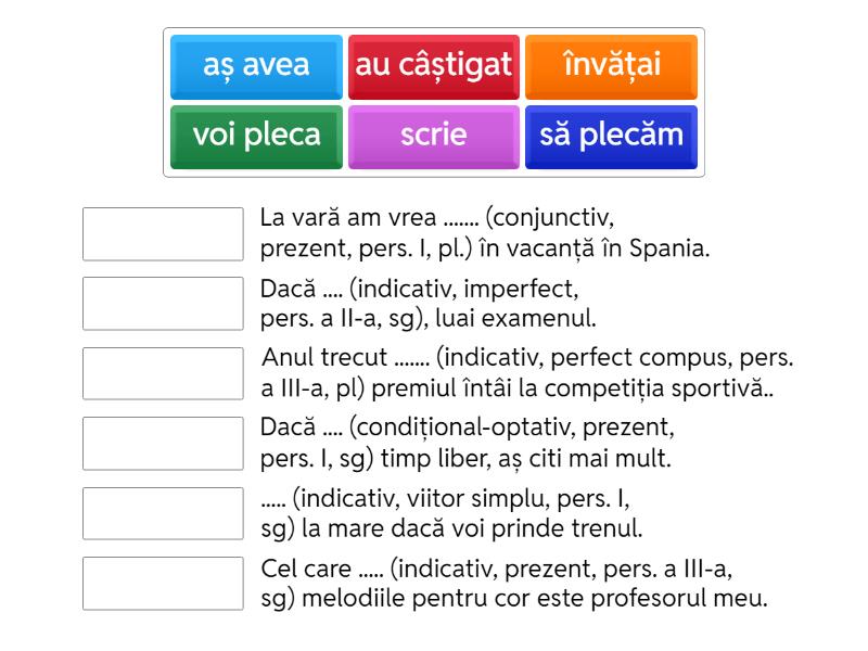 Verbul - clasa a VIII-a - Match up