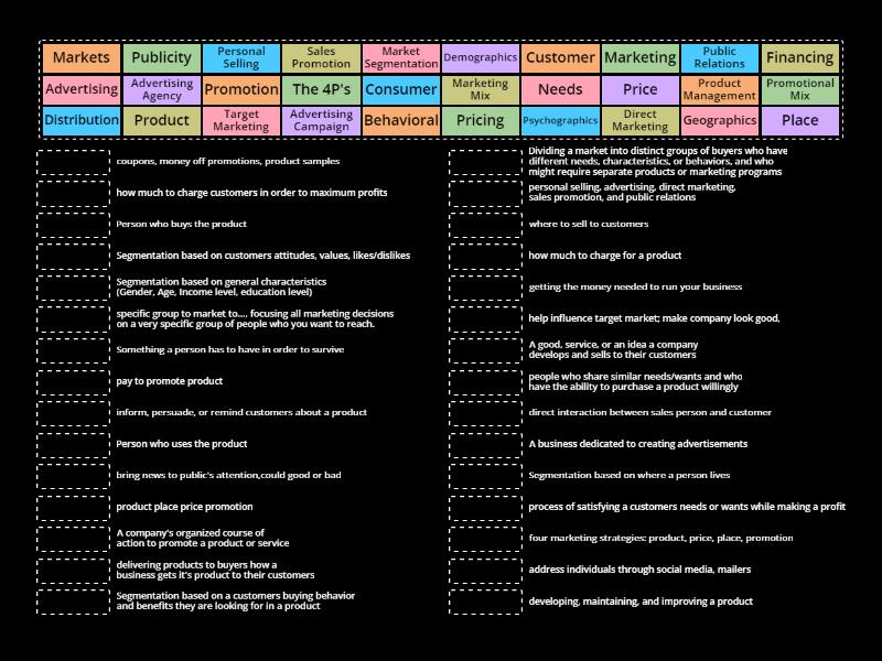 Marketing Vocabulary - Match up