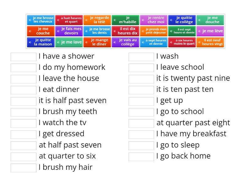 Reading listening Ecouter La routine quotidienne - Match up