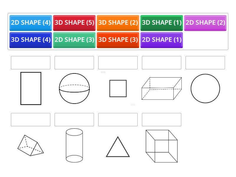 Differentiate between 2D and 3D shapes - Match up