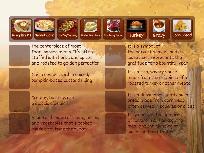 Traditional Thanksgiving Food - Match up