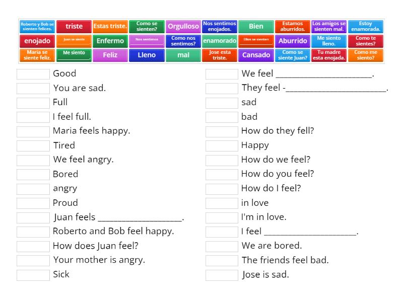 Telling how you feel - Match up
