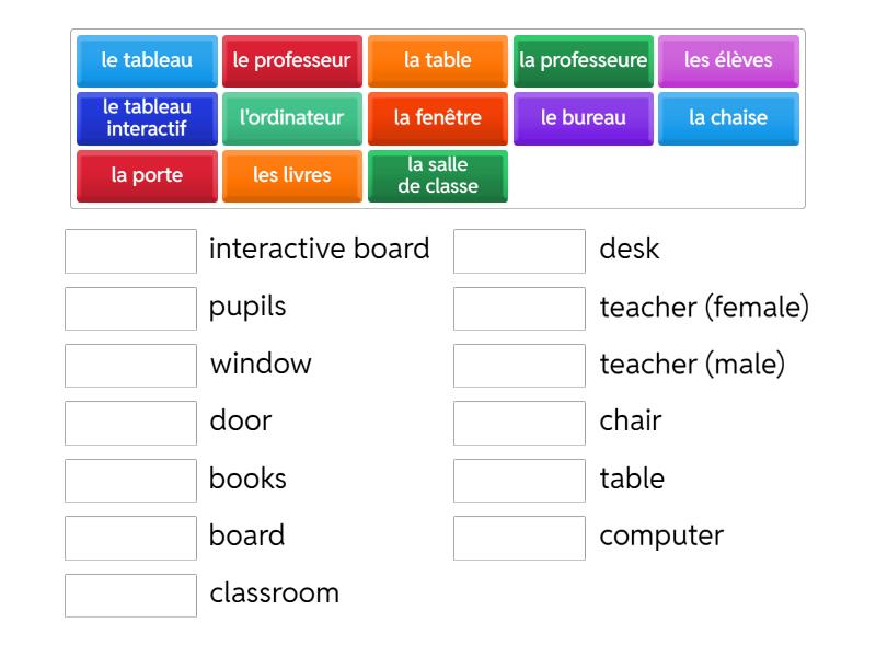 Year 4 Dans ma salle de classe matching - Match up
