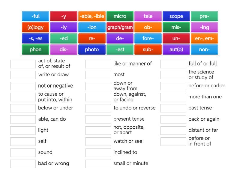 OG Morphology Affixes 1 - Match up