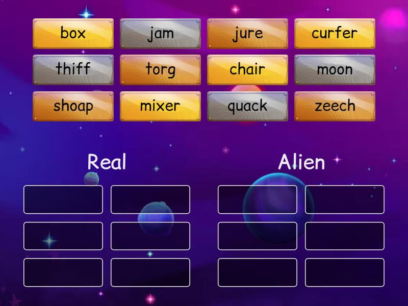 Phonics Sorting Real and Alien Words 1 - Group sort