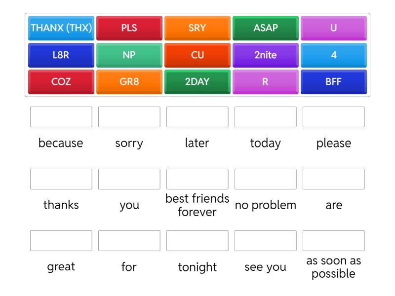 Gateway B1 Unit 4 Text messages abbreviations - Match up