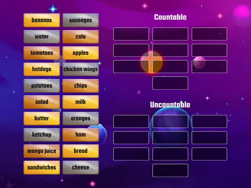 countable and uncountable food items - Group sort