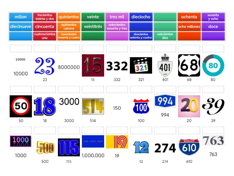 Spanish Numbers 0-1000000 - Une las parejas