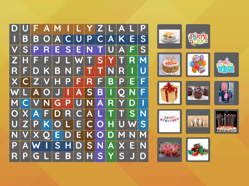 Birthday party - Wordsearch
