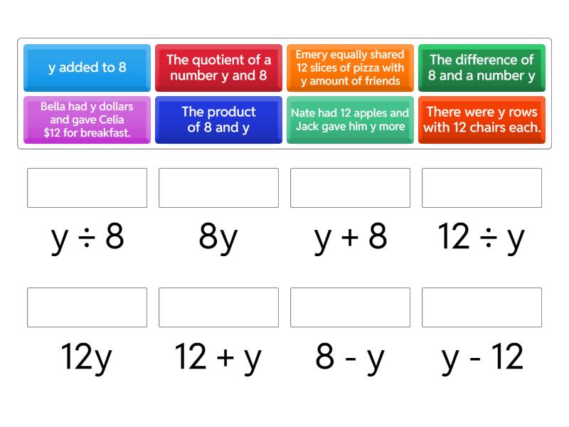Writing Algebraic Expressions - Match up
