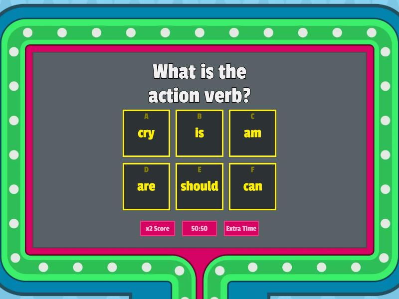 Identification of Action, Linking or Helping Verbs - Gameshow quiz