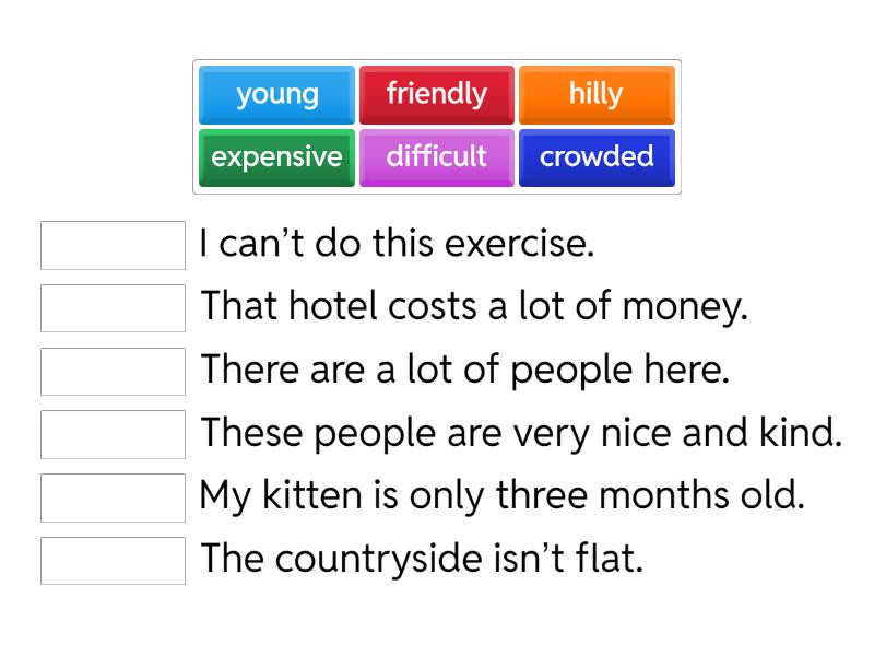 Match the adjectives with the sentences. - Match up