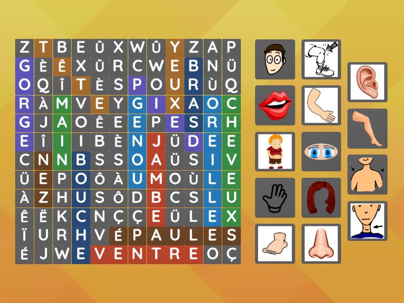 Mots mêlés : Les parties du corps - Wordsearch