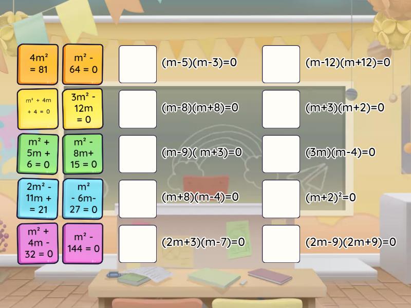 QUADRATIC EQUATIONS BY FACTORING - Match up