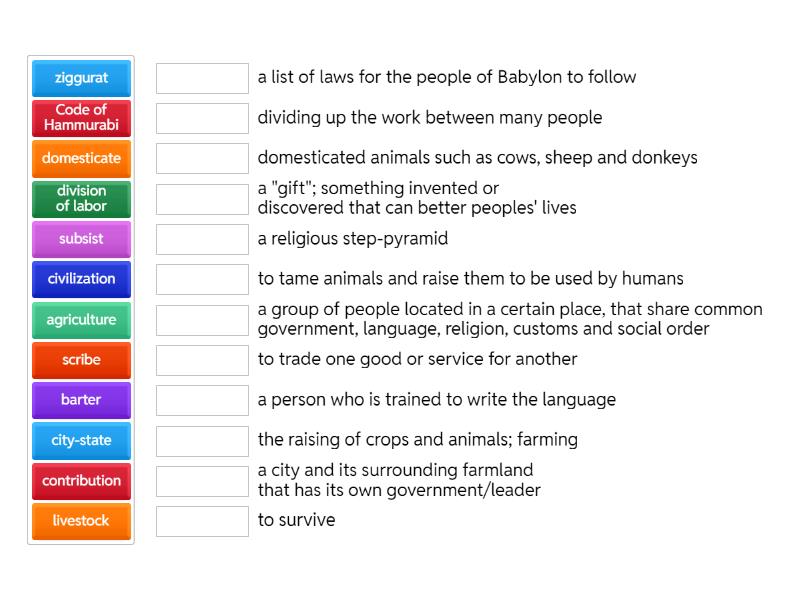 Mesopotamia Vocabulary Practice - Part 1 - Match up