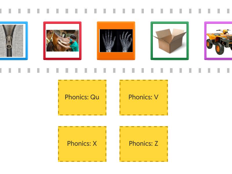 Phonics: qu, v, x, z - Speed sorting