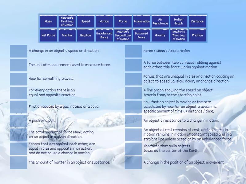 Unit 5: Force and Motion - Match up