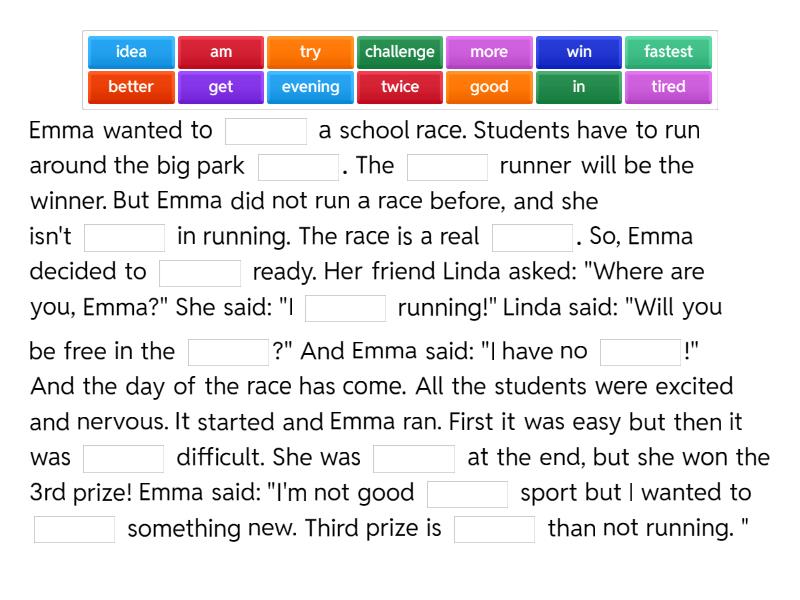 Race story - Complete the sentence