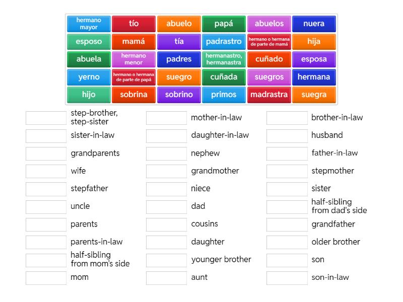 Family members + extended family in Spanish - Match up
