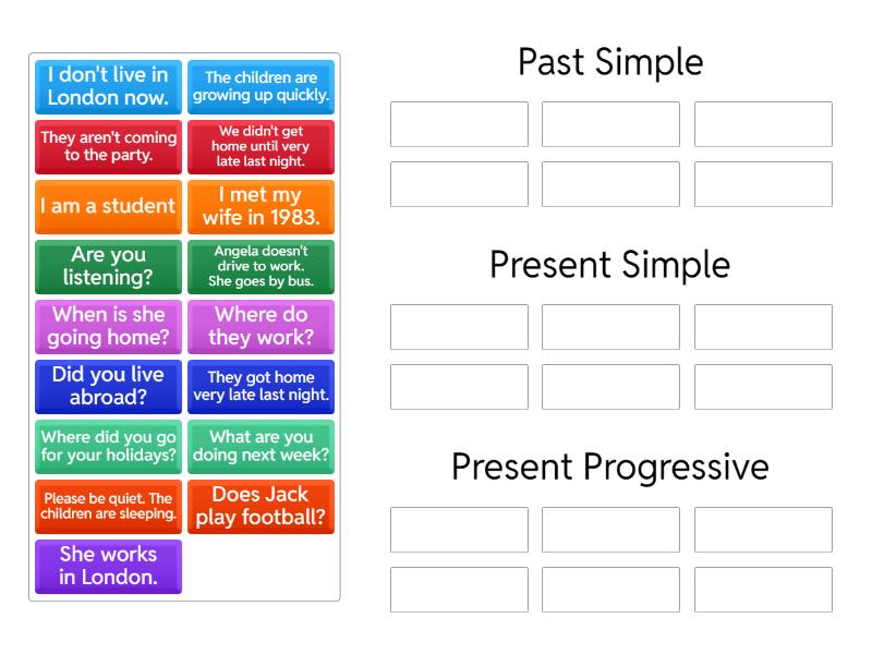 Present Simple, Progressive and Past simple practice - Group sort