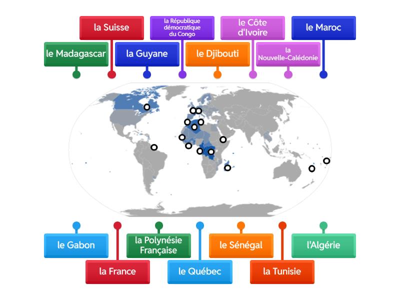 Les pays francophones - Diagramme étiqueté