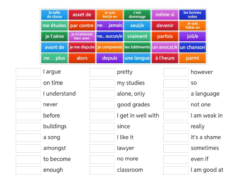 Theme 1 vocabulary check 3 - Match up