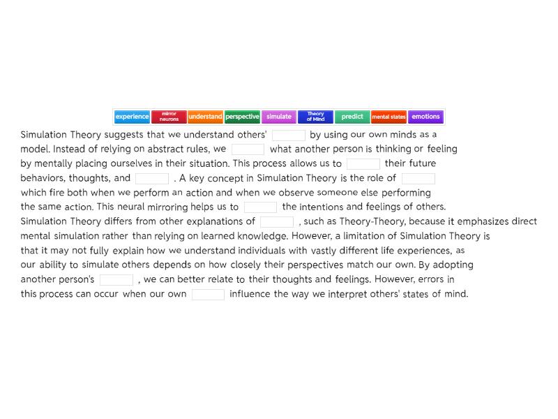 Description of simulation theory - Complete the sentence