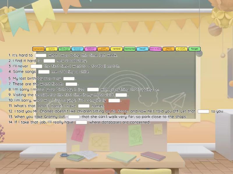 Roadmap B2 Unit 3A Memory vocab - Complete the sentence