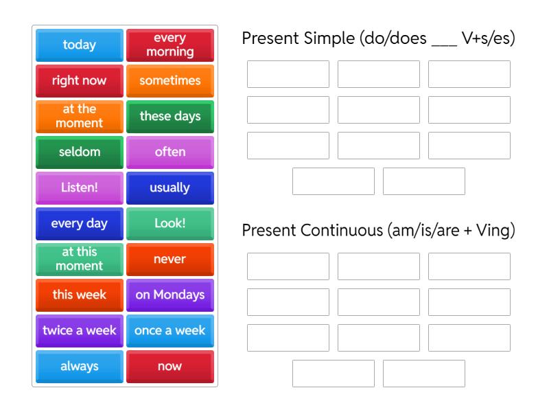 Present Simple/Present Continuous - Group sort
