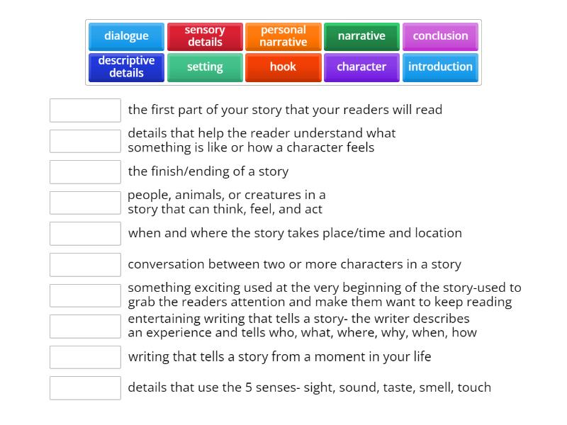 Narrative Writing Vocabulary - Match up