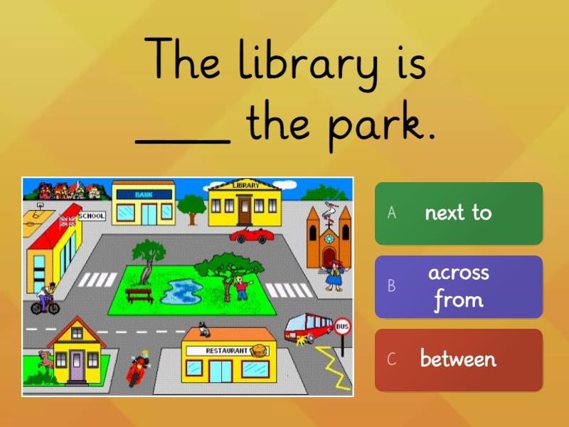 Places in the city and prepositions - Quiz
