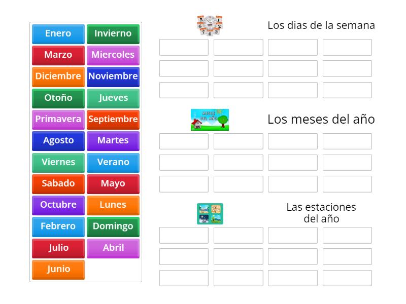 Vocabulario español: Dias, Meses y Estaciones del año - Group sort