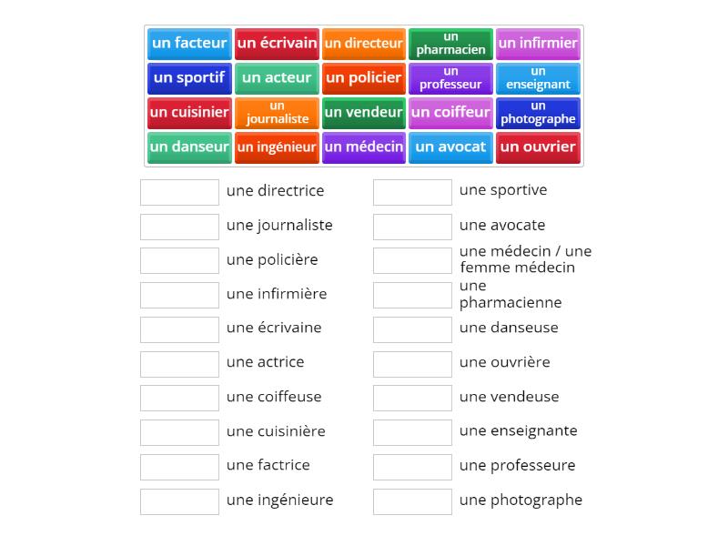 Le féminin des métiers / professions - Match up