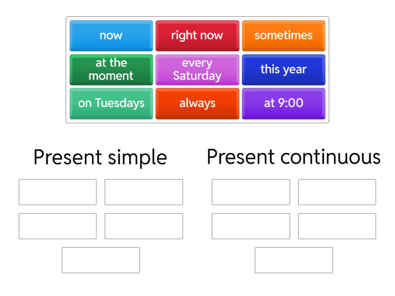 Unit 10 Grammar 2 Present continuous vs present simple - Group sort