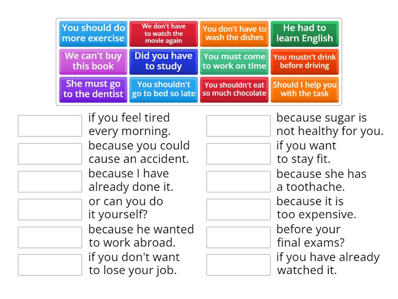 Modal verbs A2 - Spojte odpovídající
