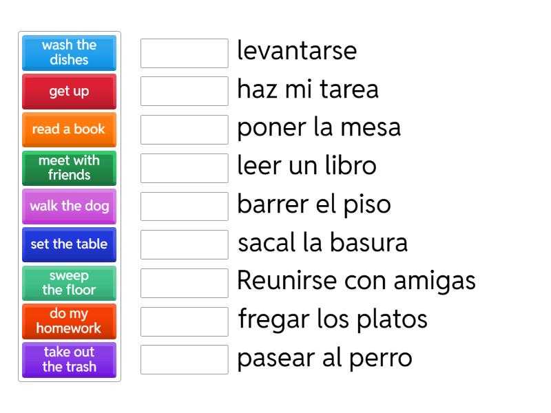 Everyday activities English - Spanish - Match up
