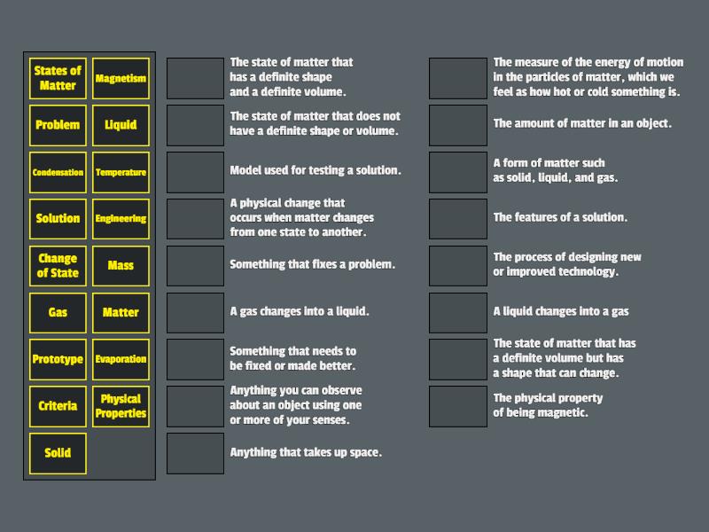 Unit 3 Matter Vocab - Match up