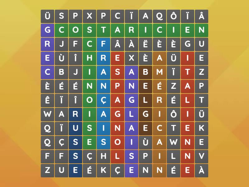 Retrouvez les 10 nationalités - Mots mêlés