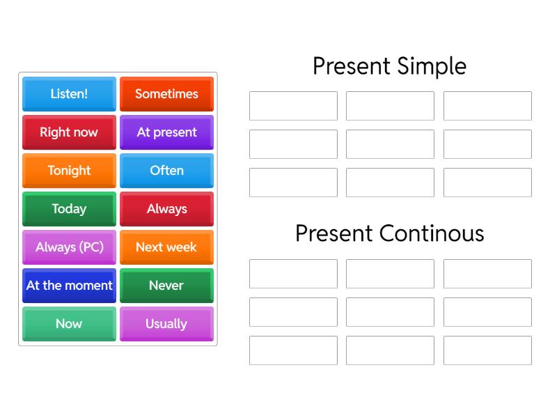 Present Simple & Present Continuous - Group sort