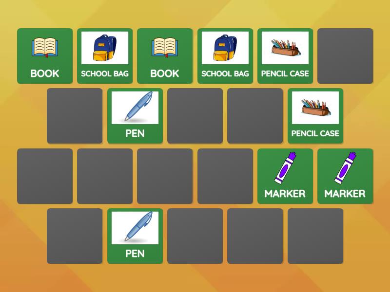School objects - MEMORY GAME - Matching pairs