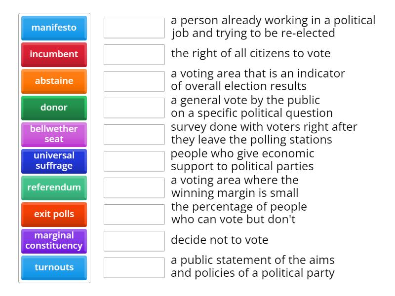 ELECTIONS - VOCABULARY - Match up