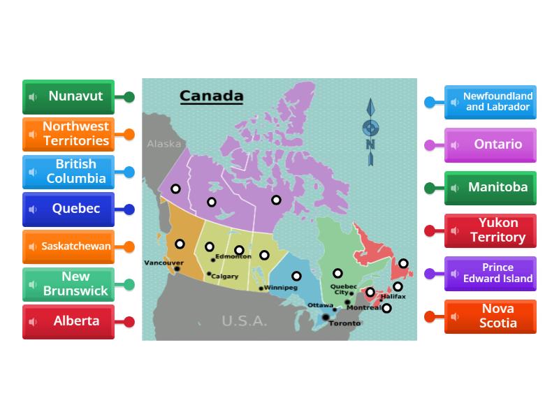 Label a map of Canada (showing the provinces and territories ...
